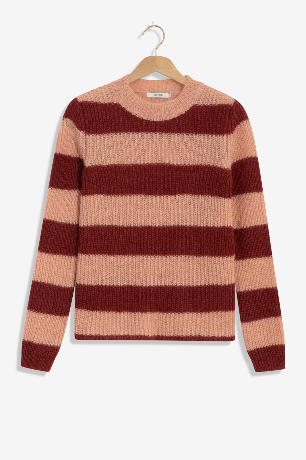 Gestreifter Strickpullover - rosa