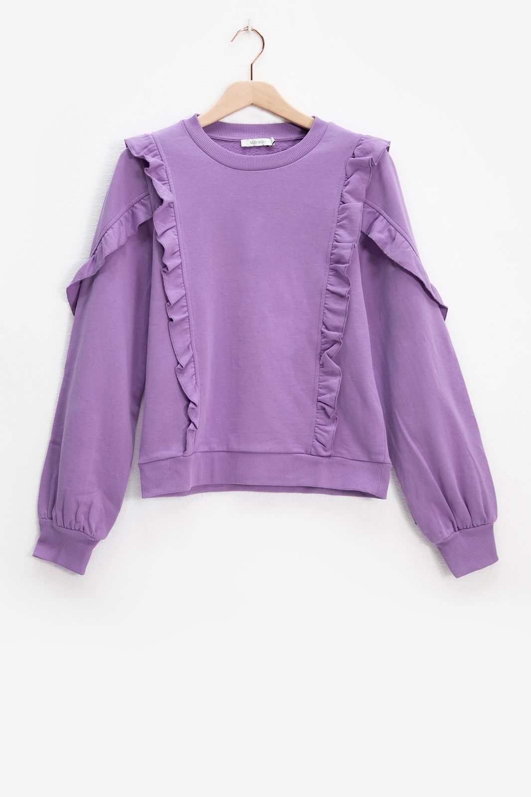 Paarse sweater met ruffles - Dames | Sissy-Boy Paarse sweater met ruffles - Dames | Sissy-Boy