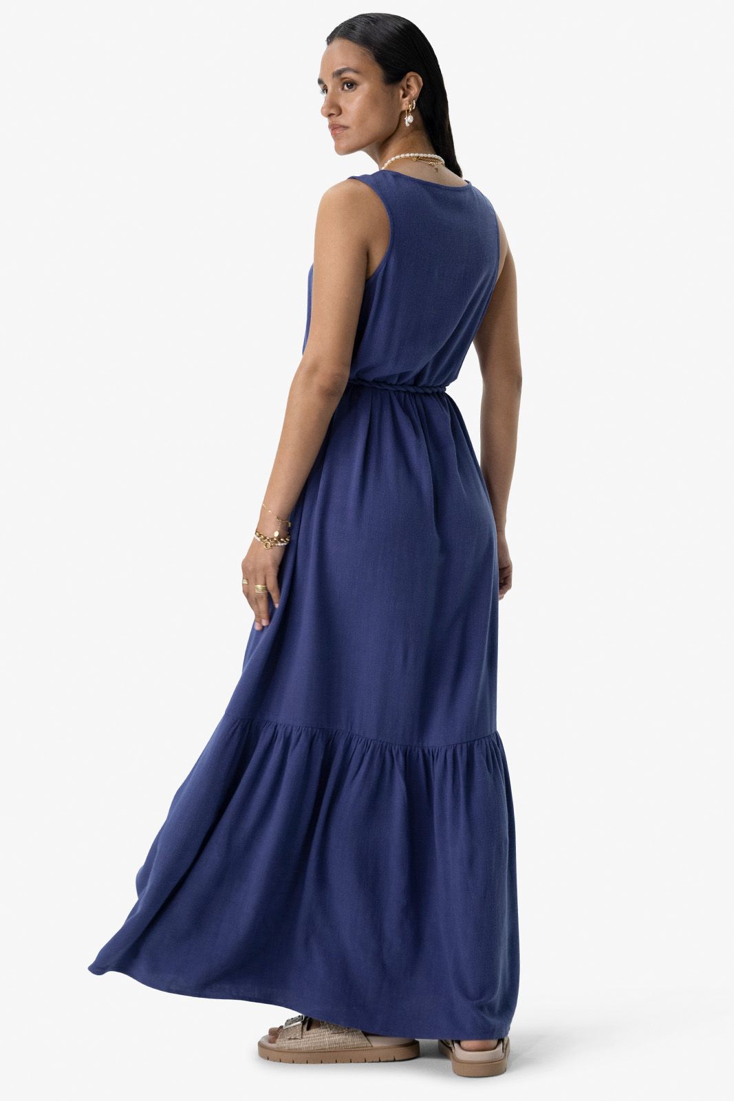 Blauwe maxi jurk met gevlochten riem - Dames | Sissy-Boy Blauwe maxi jurk met gevlochten riem - Dames | Sissy-Boy