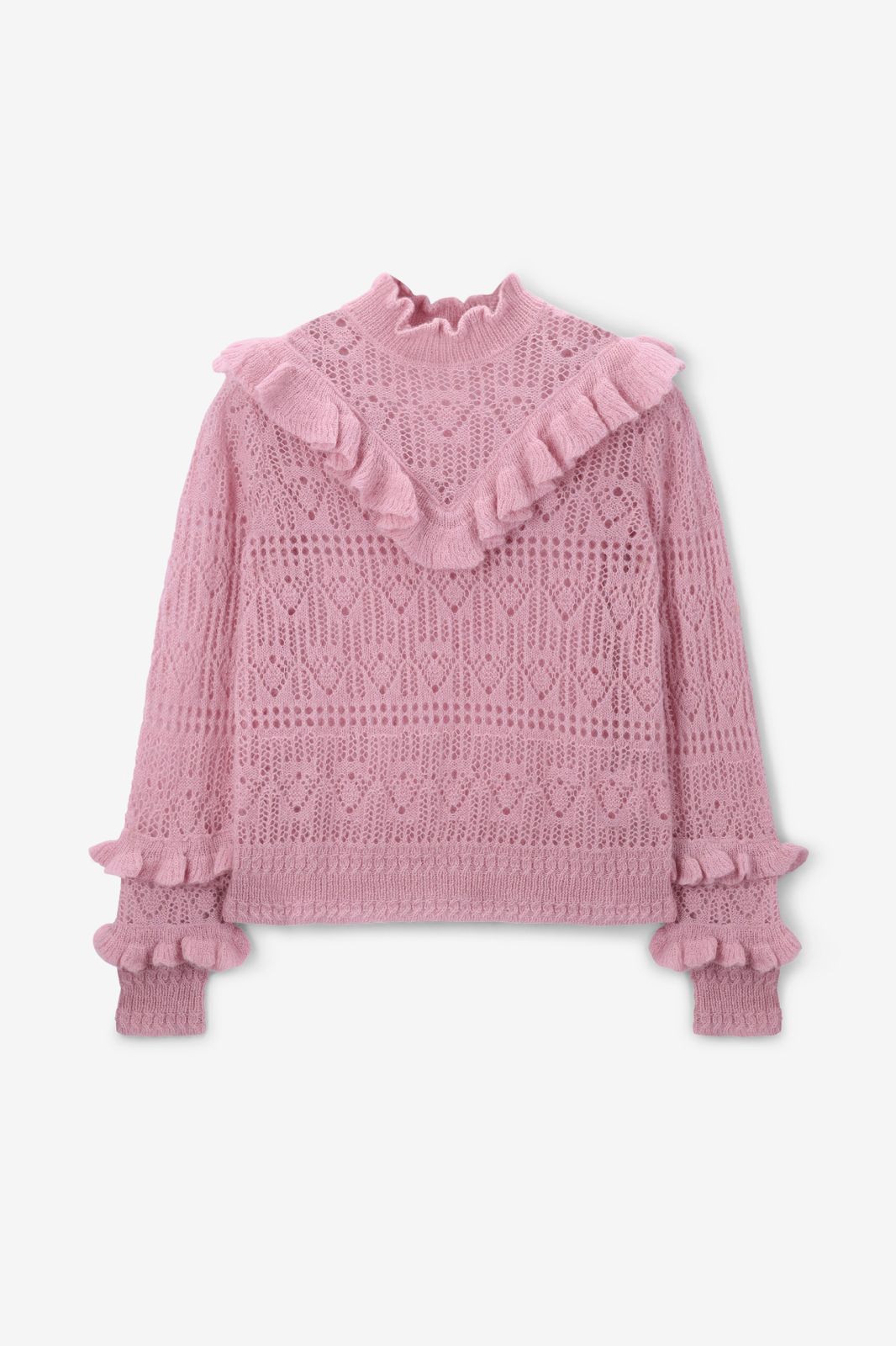 Roze ajour trui met ruffles - Dames | Sissy-Boy