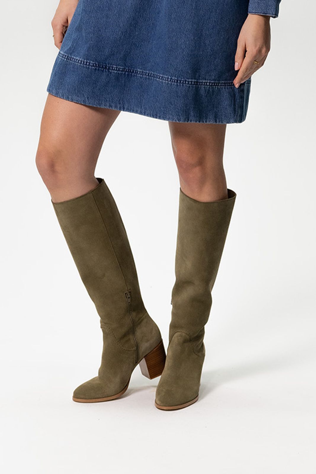 Groene hoge suède laarzen met hak - Dames | Sissy-Boy