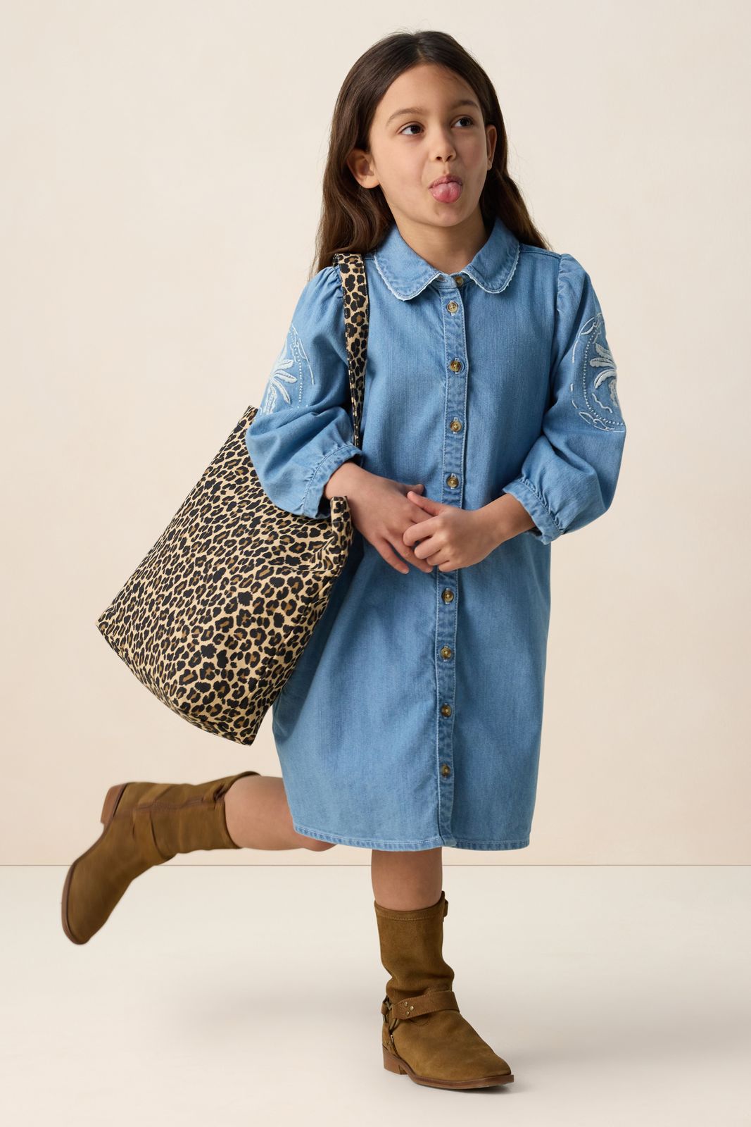 Blauwe denim jurk met embroidery - Kids | Sissy-Boy